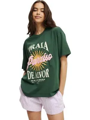 COTTON ON Boxy Graphic Tee Paraiso Pine Forrest Green