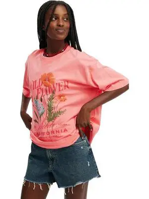 COTTON ON Boxy Graphic Tee Wildflower  Nectarine