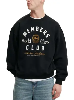 COTTON ON Box Fit Graphic Crewneck Sweater Blackmembers Club