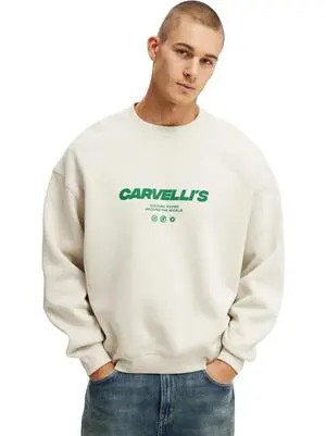 COTTON ON Box Fit Graphic Crewneck Sweater Bone  Carvelli S