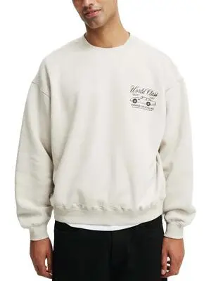 COTTON ON Box Fit Graphic Crewneck Sweater Bone World Class