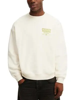 COTTON ON Box Fit Graphic Crewneck Sweater Cream Puff  Specialty