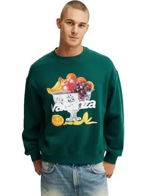 COTTON ON Box Fit Graphic Crewneck Sweater Evergreen  Prodizione Locale