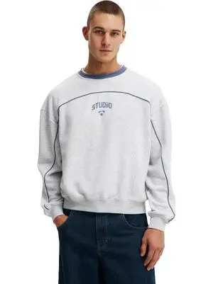 COTTON ON Box Fit Graphic Crewneck Sweater - Grey Marle  Studiio 91