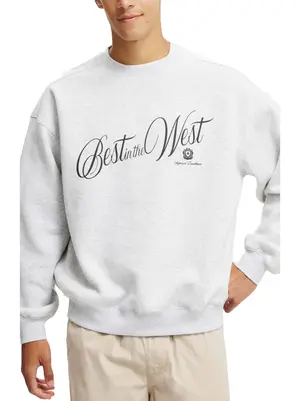 COTTON ON Box Fit Graphic Crewneck Sweater Grey Marle Best In The West