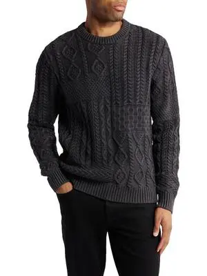 SCHOTT Schott NYC Stonewash Patchwork Cotton Sweater Charcoal