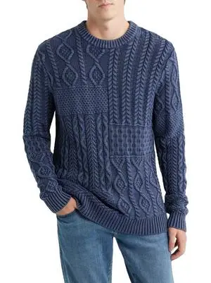 SCHOTT Stonewash Patchwork Cotton Sweater - Navy