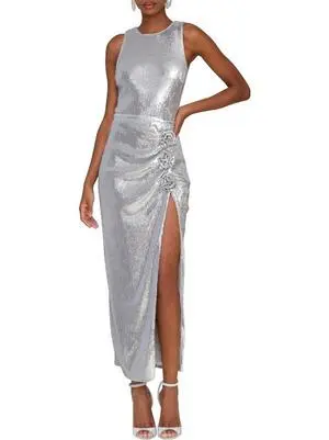 Avec Les Filles Avec Les Filles Sequin Slit Dress Silver