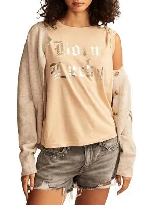 Lucky Brand Metallic Graphic T-shirt - Sand