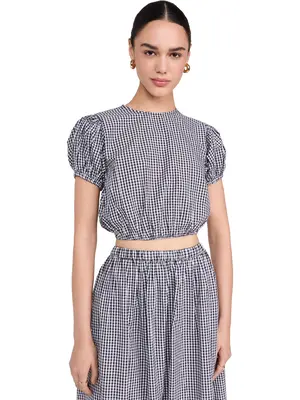 Playa Lucila Gingham Short Sleeve Top - Black Gingham