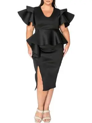 L I V D Kira Neoprene Peplum Dress - Black