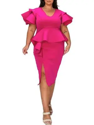 L I V D L I V D Kira Neoprene Peplum Dress Fuchsia