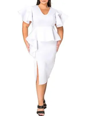 L I V D L I V D Kira Neoprene Peplum Dress White