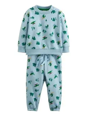 TUCKER + TATE Print Fleece Sweatshirt & Sweatpants Set - Blue Basalt Dinosaur Ski