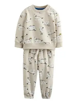 TUCKER + TATE Print Fleece Sweatshirt & Sweatpants Set - Grey Moonbeam Wolf Pals