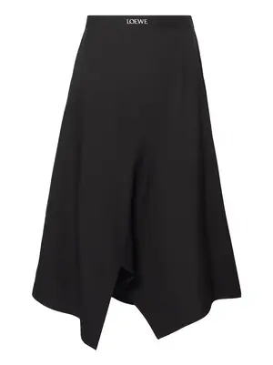 Loewe Asymmetric Wool Midi Skirt - Black