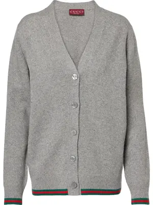 Gucci Web Wool And Cashmere Cardigan - Grey