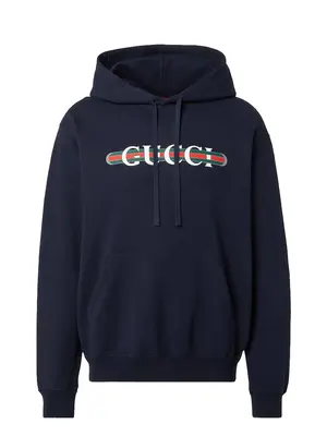 Gucci Logo Cotton Hoodie - Blue