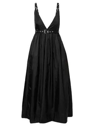 GANNI Belted Duchesse Midi Dress - Black