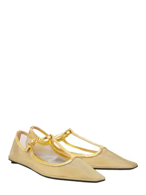 Attico Juno Mesh Mary Jane Flats - Gold
