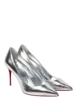 CHRISTIAN LOUBOUTIN Kate 85 Metallic Leather Pumps - Silver