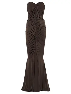 Norma Kamali Strapless Ruched Jersey Gown - Brown