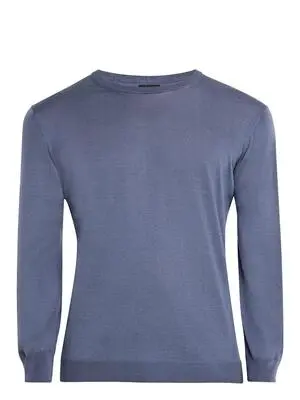 Giorgio Armani Cotton And Silk Crewneck Sweater Solid Medium Grey