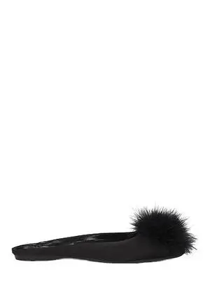 Saint Laurent Lido Flat Mule With Feather Pom Pom - Nero
