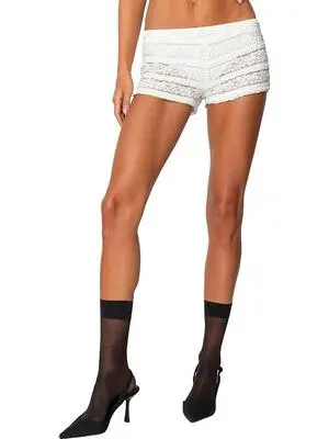 EDIKTED Sheer Lace Shorts - White