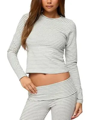 EDIKTED Kaeli Stripey Long Sleeve T-Shirt Gray-and-white