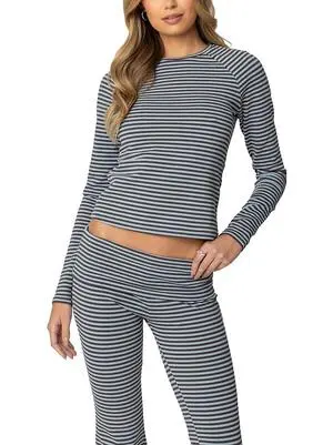 EDIKTED Kaeli Stripey Long Sleeve T-Shirt Navy