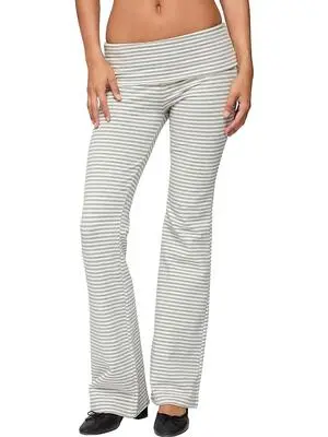 EDIKTED Kaeli Stripey Flared Leggings - Gray-and-white
