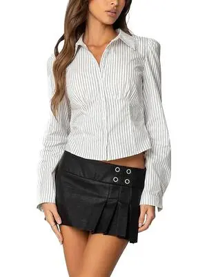 EDIKTED Tailored Pinstripe Button Up Shirt - Black And White