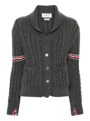 Thom Browne Rwb-stripe Cable-knit Cardigan - Grey