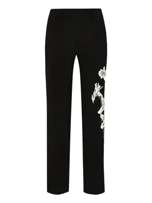 Oscar De La Renta Floral Appliqué Stretch-wool Trousers - Black