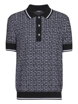 Balmain Labyrinth Knitted Polo Shirt - Black