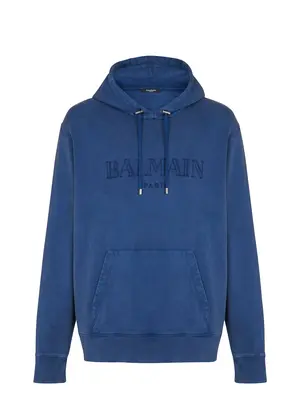 Balmain Embroidered-logo Hoodie - Blue