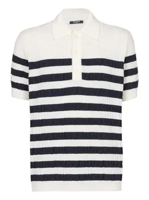Balmain Striped Knitted Polo Shirt - White