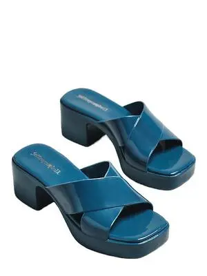 Jeffrey Campbell Block Heeled Sandals - Dusty Blue Shiny