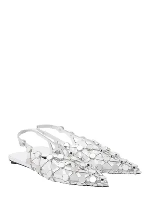 Attico Grid Leather Ballerina Flats - Silver