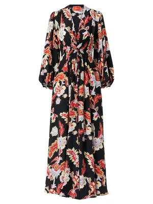 LA DOUBLEJ La DoubleJ Printed Shirred Silk Maxi Dress