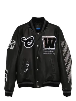 Off-White Leather Bomber Jacket - Black