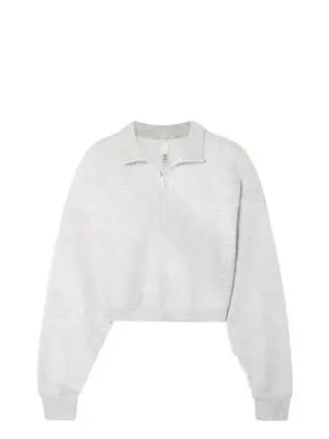 SKIMS SKIMS Cropped Cotton-blend Jersey Half-zip Sweater