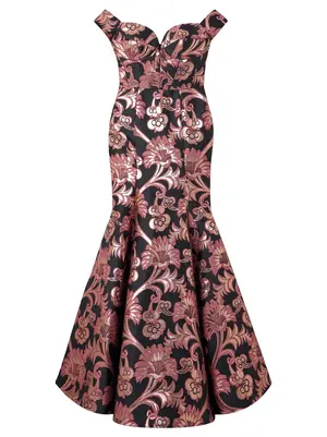 Etro Bardot Off-the-shoulder Metallic Brocade Gown - Pink