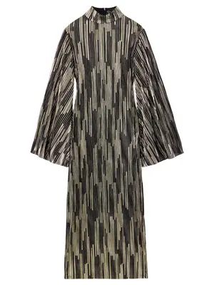 DIMA AYAD Turtleneck Plissé Midi Dress - Metallic