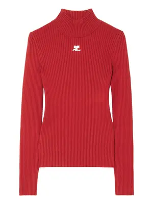 COURREGES Embroidered Ribbed-knit Sweater - Red