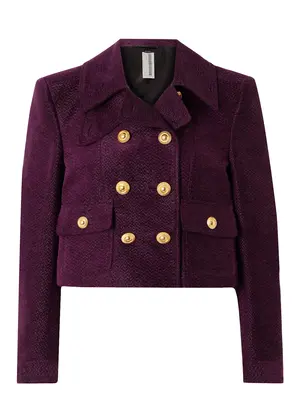 TOM FORD Double-breasted Metallic Tweed Jacket - Purple