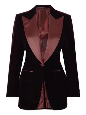 TOM FORD Silk-satin Trimmed Velvet Blazer - Burgundy