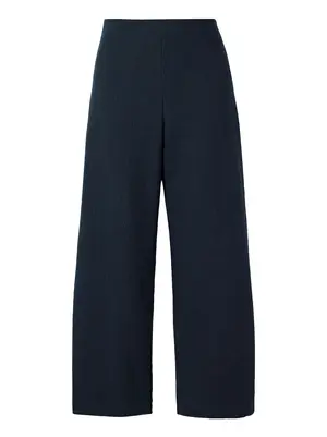 Oscar De La Renta Cotton-blend Bouclé-tweed Straight-leg Trousers - Blue