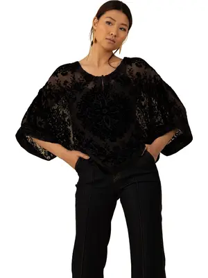 Hale Bob Briar Velvet Burnout Top - Black